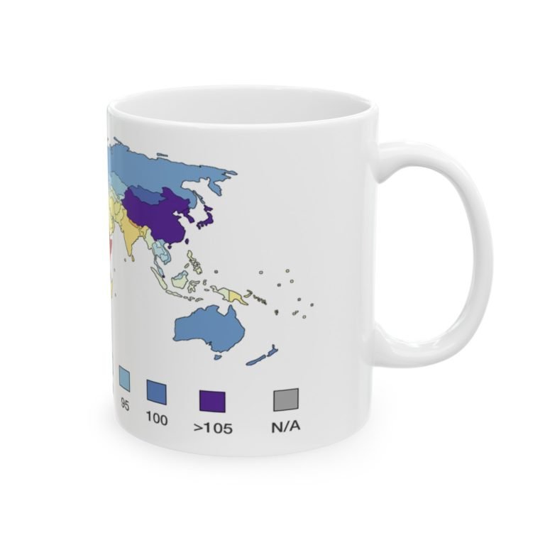 World Ranking of Countries Map, Average National IQs, World IQ Mug ...