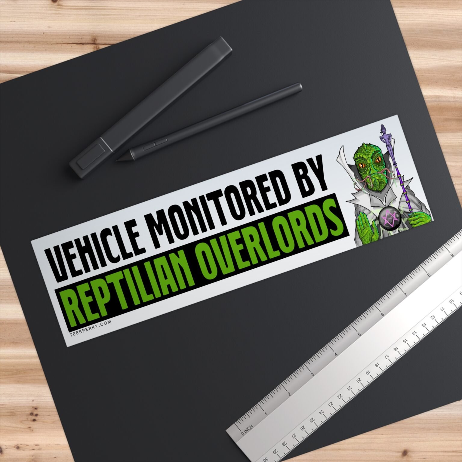 Vehicle Monitored By Reptilian Overlords Bumper Sticker | Teesperky